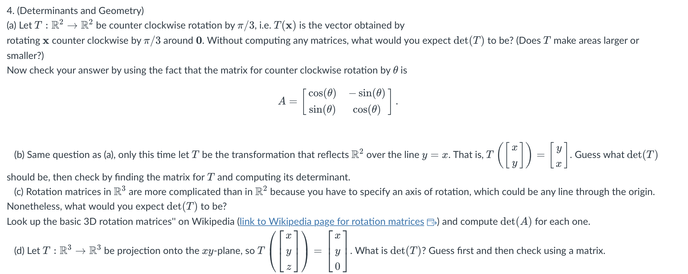 Solved 4. (Determinants and Geometry) (a) Let T:R2→R2 be | Chegg.com
