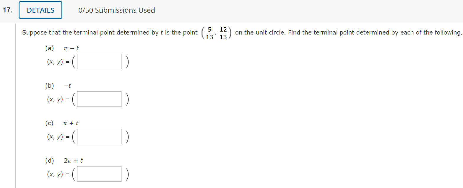 Solved 0/50 Submissions Used Suppose that the terminal point | Chegg.com