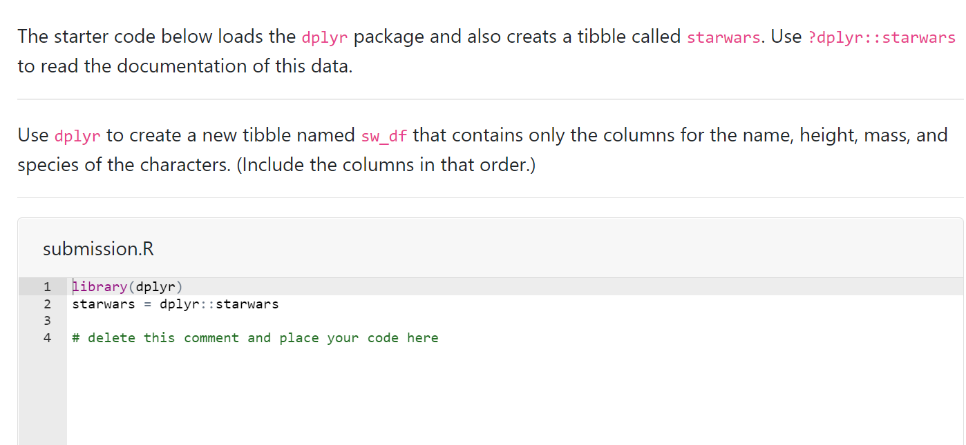 Solved The starter code below loads the dply package and | Chegg.com