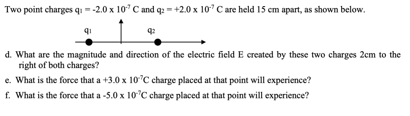 Solved Two point charges q1=−2.0×10−7C and q2=+2.0×10−7C are | Chegg.com
