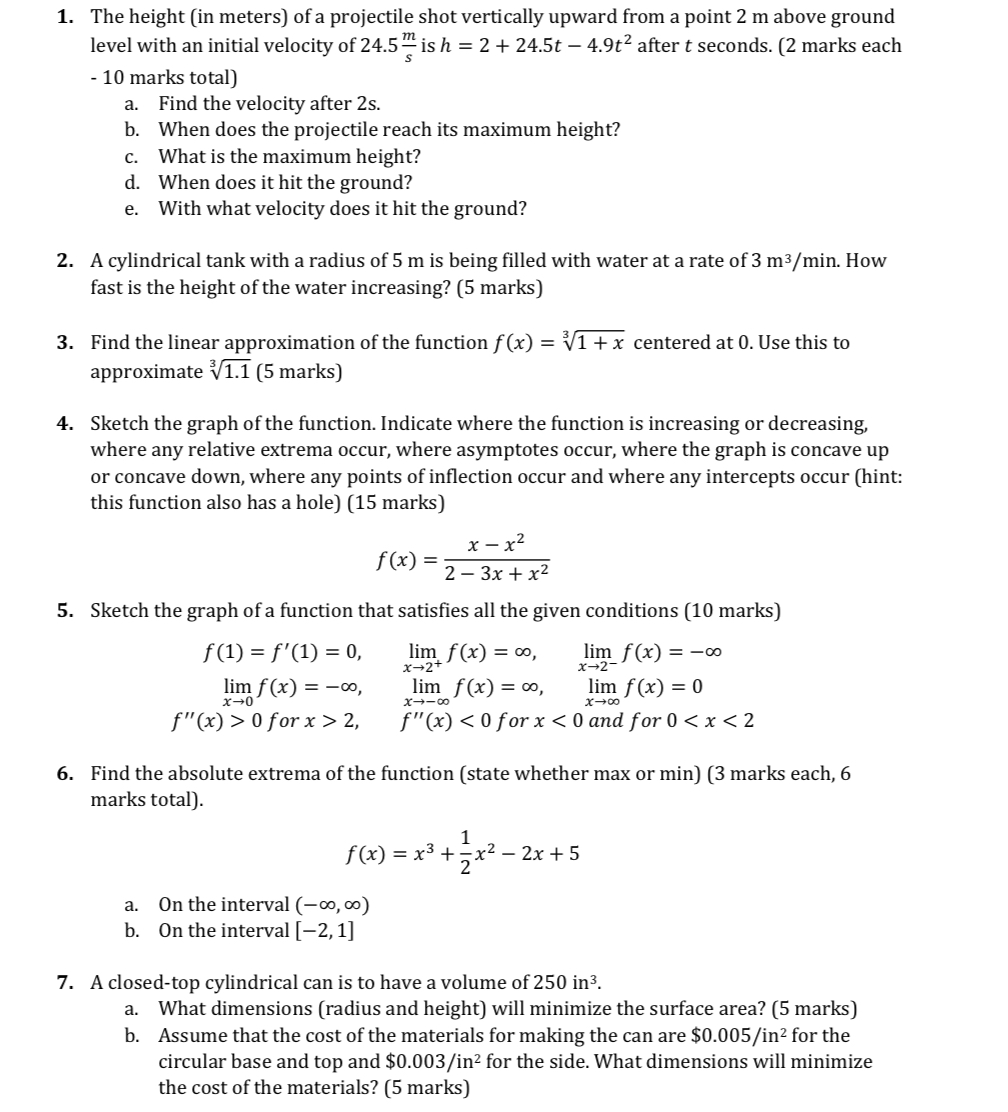 Solved 1. The height (in meters) of a projectile shot | Chegg.com