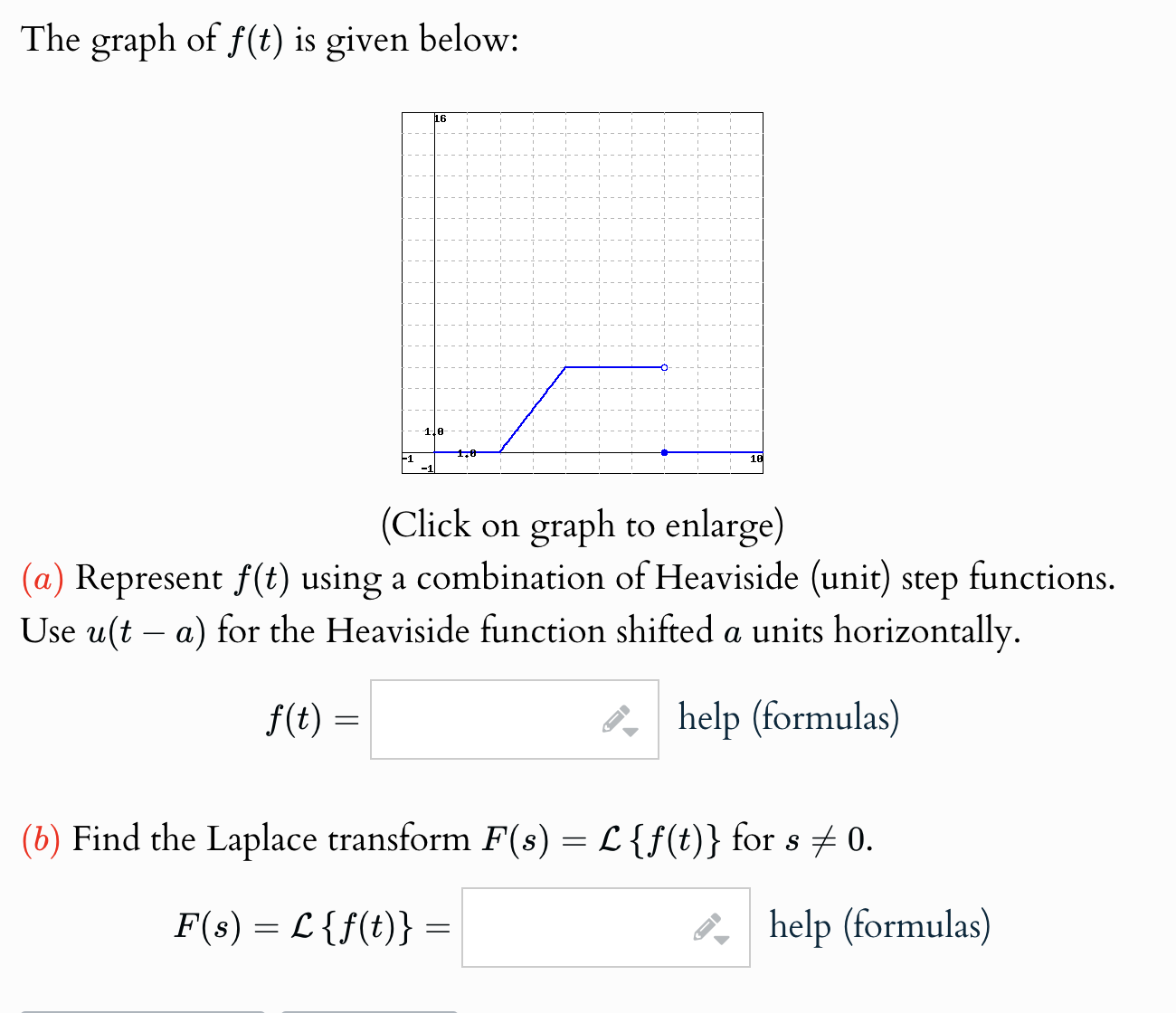 Solved (Click on graph to enlarge)(a) ﻿Represent f(t) ﻿using | Chegg.com