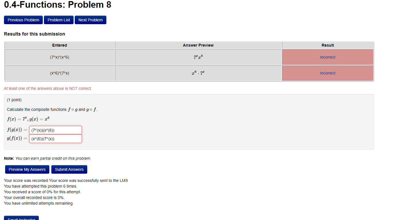 Solved 0.4-Functions: Problem 8 Results for this submission | Chegg.com