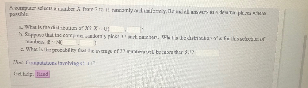 Solved A computer selects a number X from 3 to 11 randomly | Chegg.com