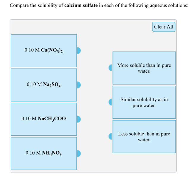 Solved Compare the solubility of calcium sulfate in each of | Chegg.com