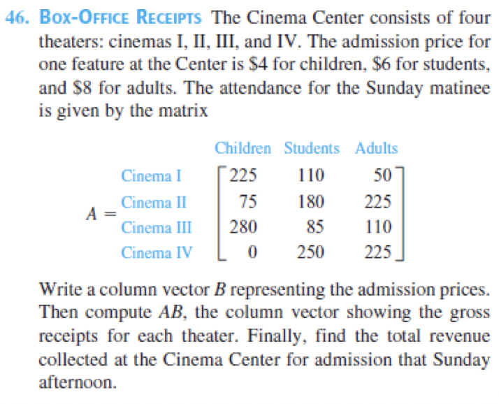 Solved 46. Box-OFFICE RECEIPTS The Cinema Center consists of | Chegg.com