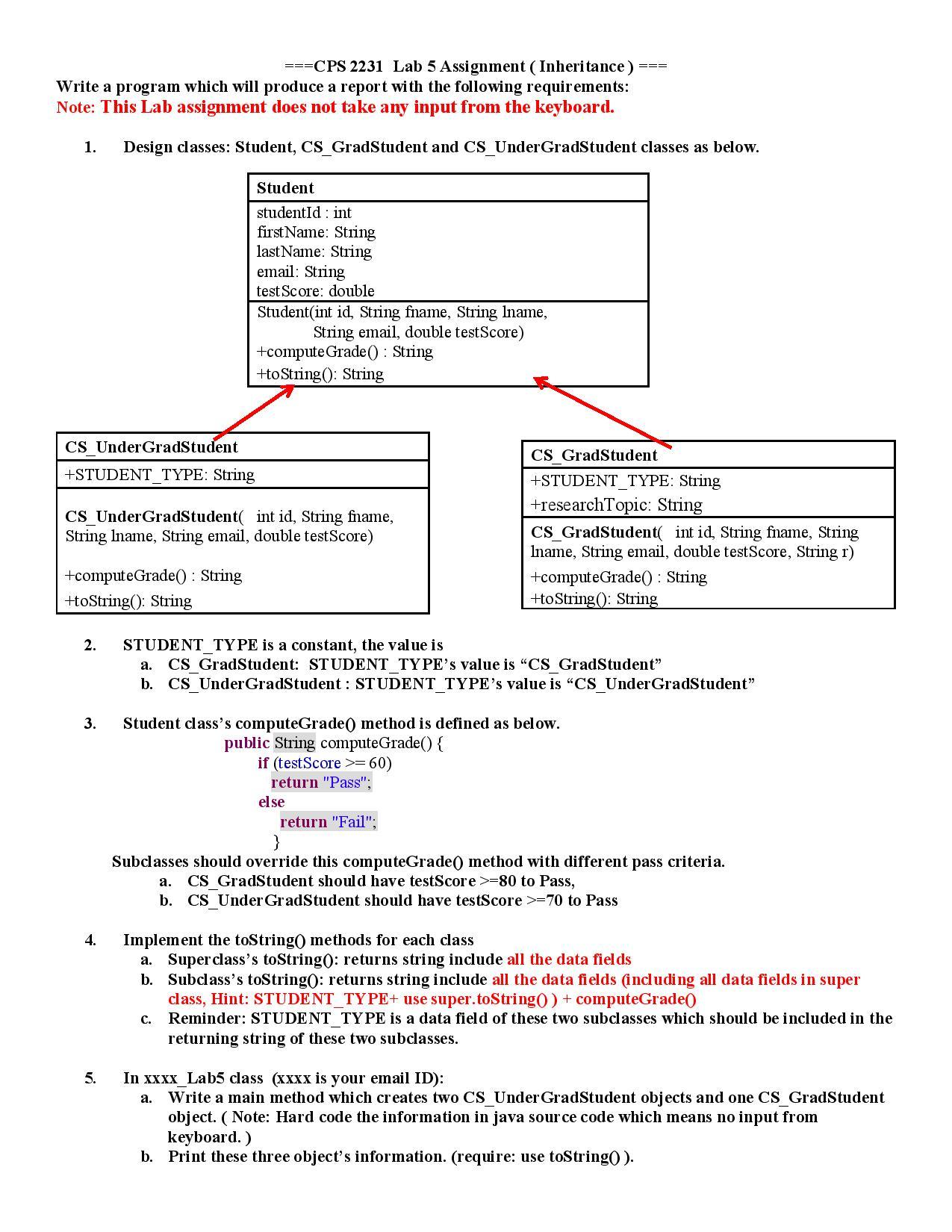 Solved ===CPS 2231 Lab 5 Assignment (Inheritance) Write a | Chegg.com
