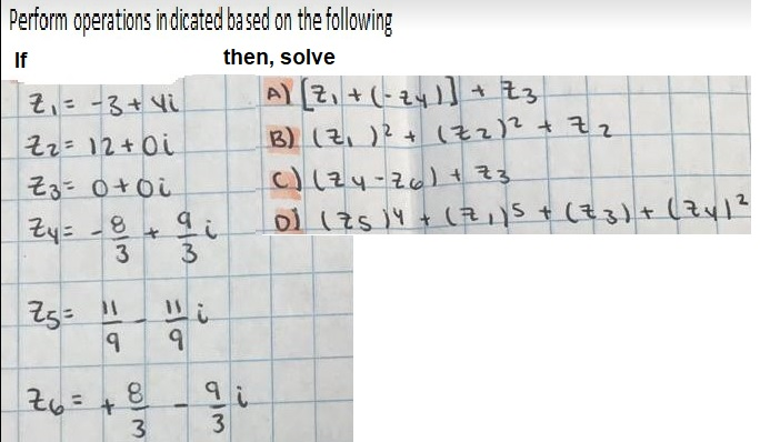 Solved Perform operations indicated based on the following | Chegg.com