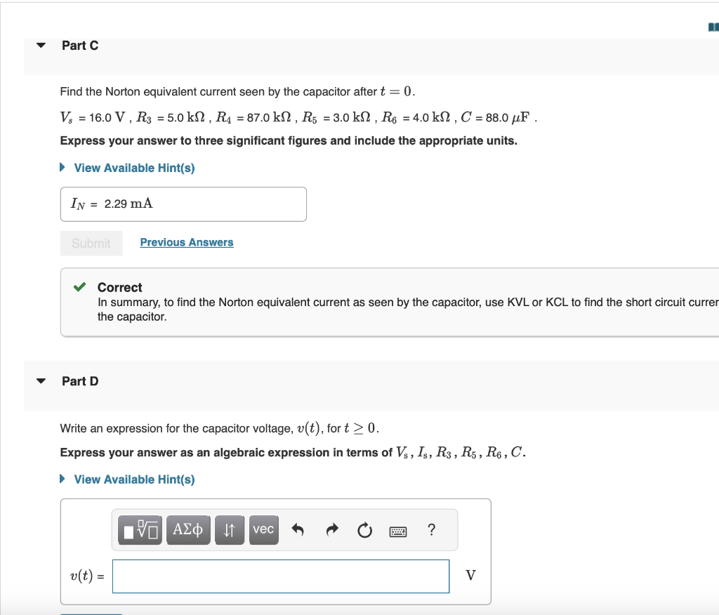 Solved Learning Goal: To analyze an RC circuit to determine | Chegg.com