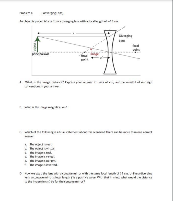 Solved Problem 4. (Converging Lens) An object is placed 60 | Chegg.com