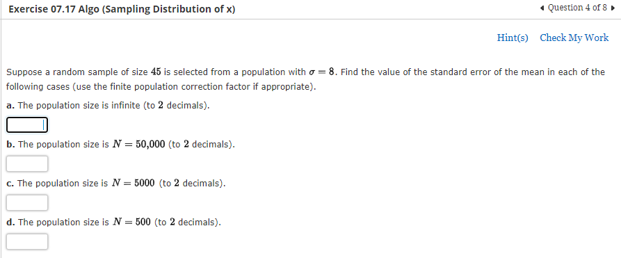 Solved Exercise 07.17 Algo (Sampling Distribution of x) | Chegg.com