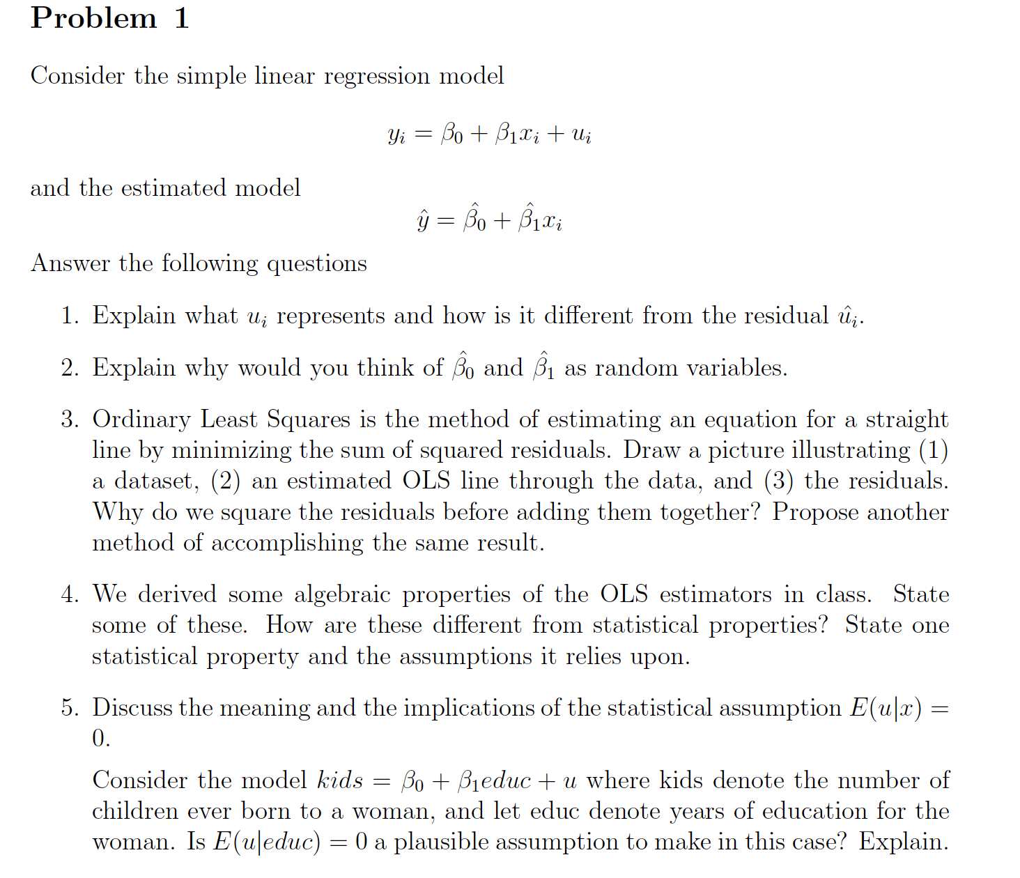 Solved Problem 1Consider the simple linear regression | Chegg.com