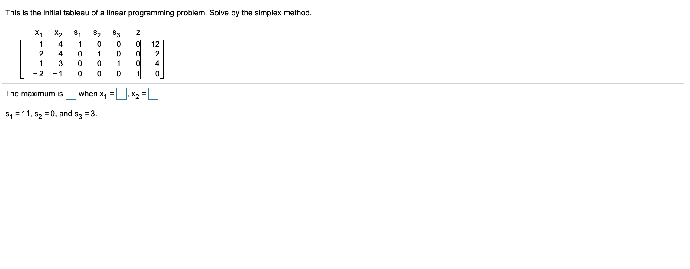 Solved This is the initial tableau of a linear programming | Chegg.com
