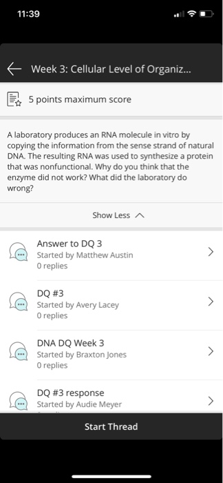 Solved 11:39 Week 3: Cellular Level of Organiz... 5 points | Chegg.com