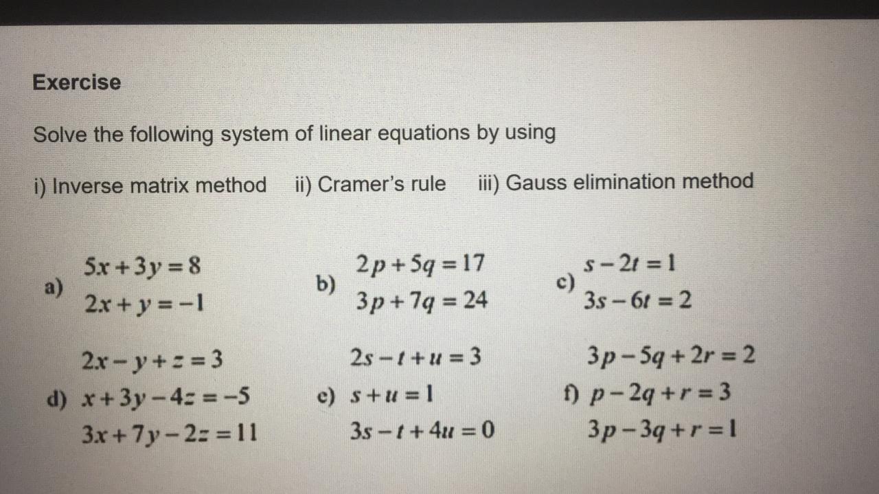 Solved Exercise Solve the following system of linear | Chegg.com