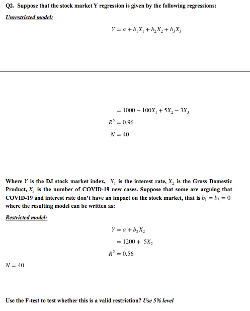 Solved Q2. Suppose that the stock market Y regression is | Chegg.com