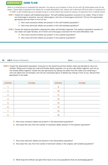 Solved EXERCISE S GENE FLOW Work in a small·oup to comOlete | Chegg.com
