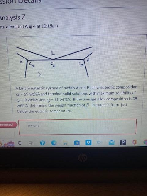 Solved A binary eutectic system of metals A and B has a | Chegg.com