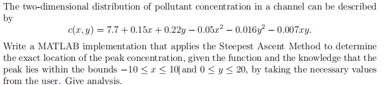 Solved The two-dimensional distribution of pollutant | Chegg.com