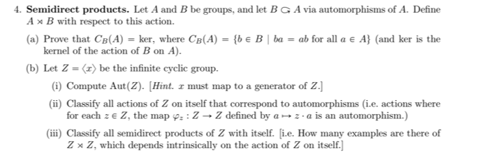 4. Semidirect products. Let A and B be groups, and | Chegg.com