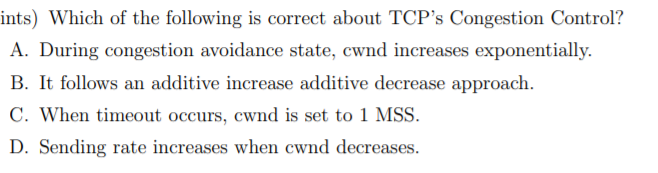 Solved ints) Which of the following is correct about TCP's | Chegg.com
