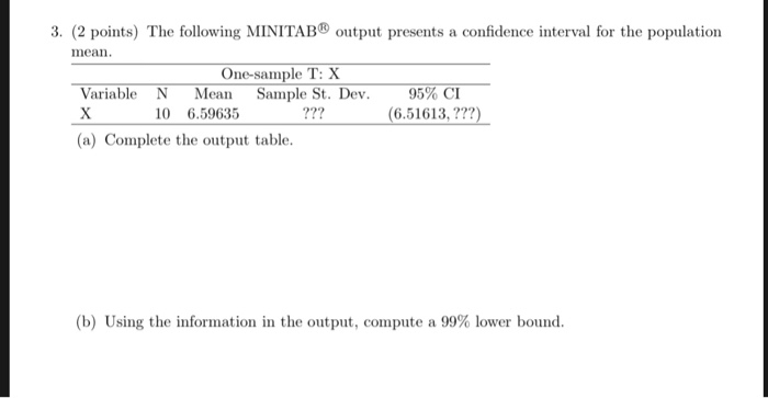 Solved 3. (2 points) The following MINITAB output presents a | Chegg.com