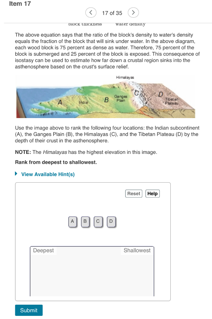 Solved Item 17 ( 17 of 35 > DIOCK nickness water density The | Chegg.com