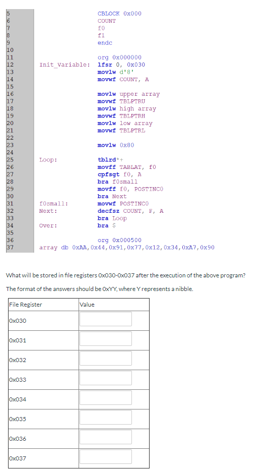 CBLOCK 0x000 COUNT 10 endc Init Variable: org | Chegg.com