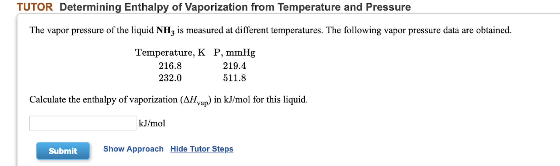 Solved TUTOR Determining Enthalpy of Vaporization from | Chegg.com