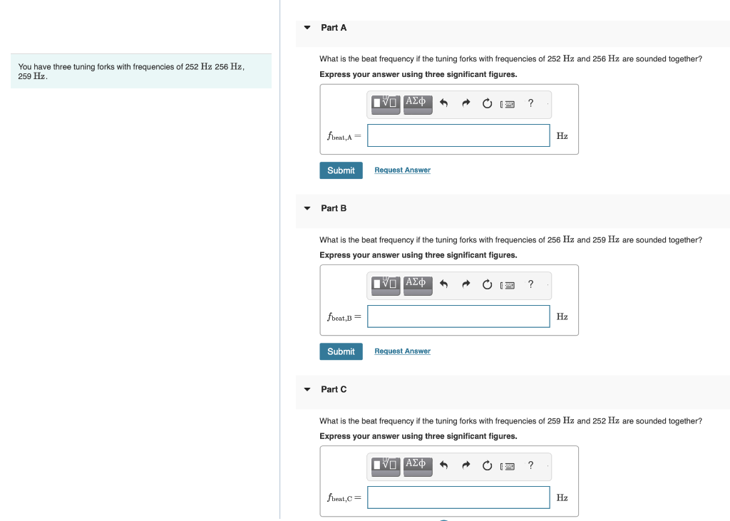 Solved You have three tuning forks with frequencies of 252 | Chegg.com