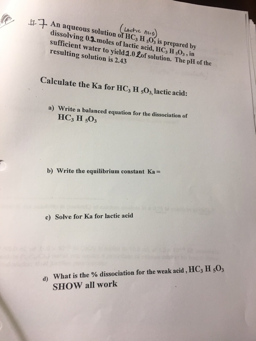 Solved An aqueous solution of HC_3 H_5 O_3 is prepared by | Chegg.com