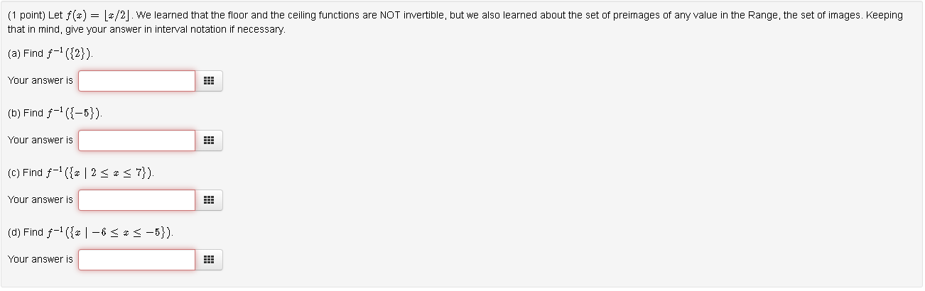 Solved Let f(x)=⌊x/2⌋f(x)=⌊x/2⌋. We learned that the floor | Chegg.com