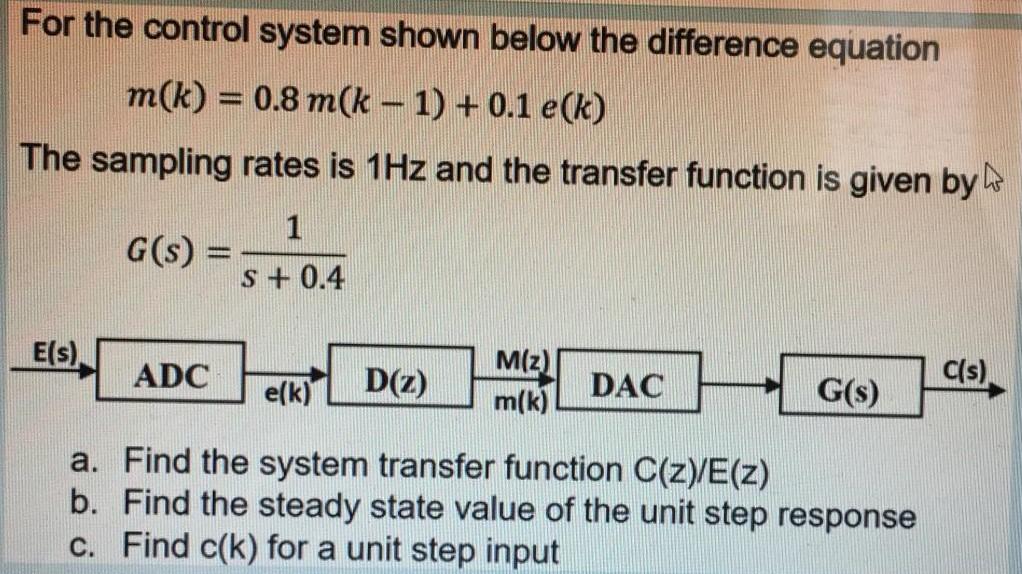 Solved For the control system shown below the difference | Chegg.com