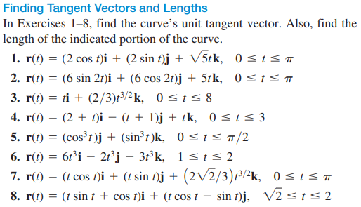 Solved Finding Tangent Vectors and Lengths In Exercises 1-8, | Chegg.com