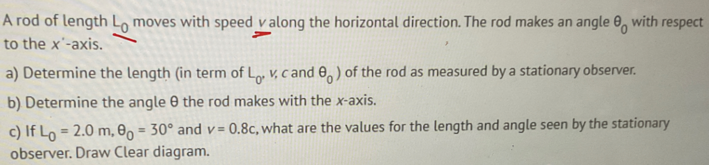 Solved A rod of length L0 moves with speed v along the | Chegg.com