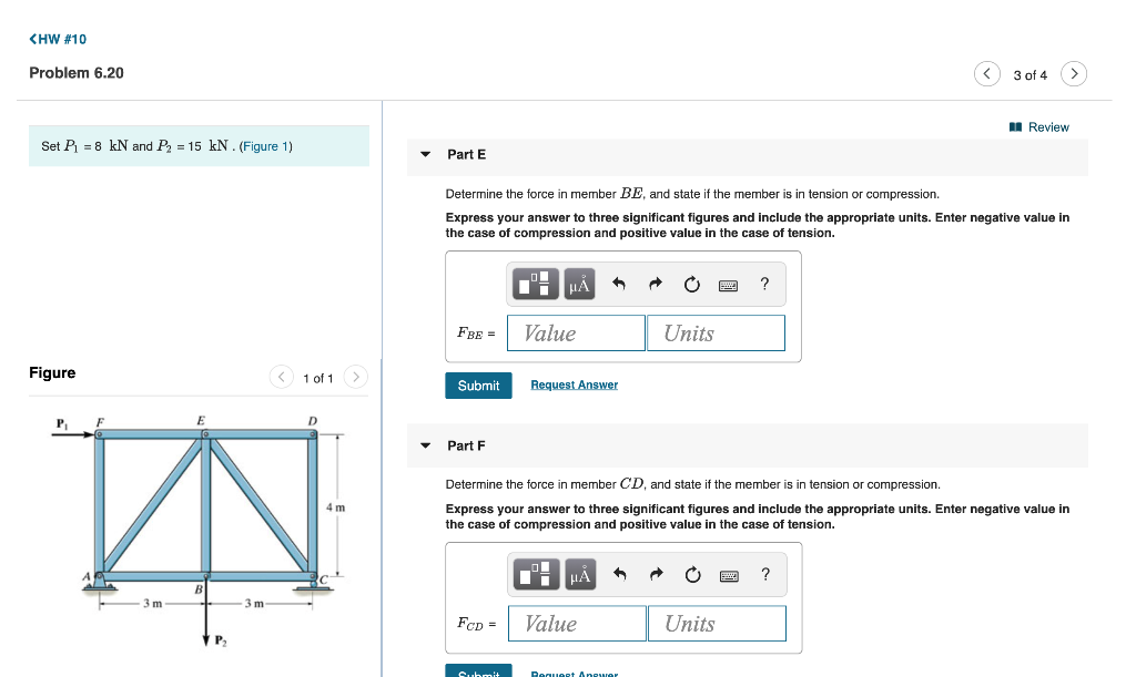 Solved HW #10 Problem 6.20 3 of 4 Review Set P 8 kN and P 15 | Chegg.com