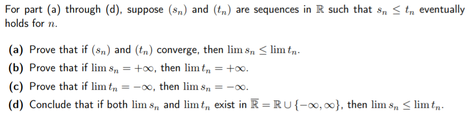 Solved For part (a) through (d), suppose (sn) and (tn) are | Chegg.com