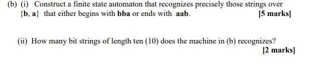 Solved (b) (i) Construct a finite state automaton that | Chegg.com