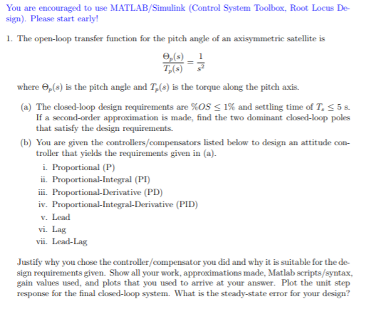 Solved You are encouraged to use MATLAB/Simulink Control | Chegg.com