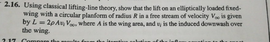 Solved 16. Using classical lifting-line theory, show that | Chegg.com