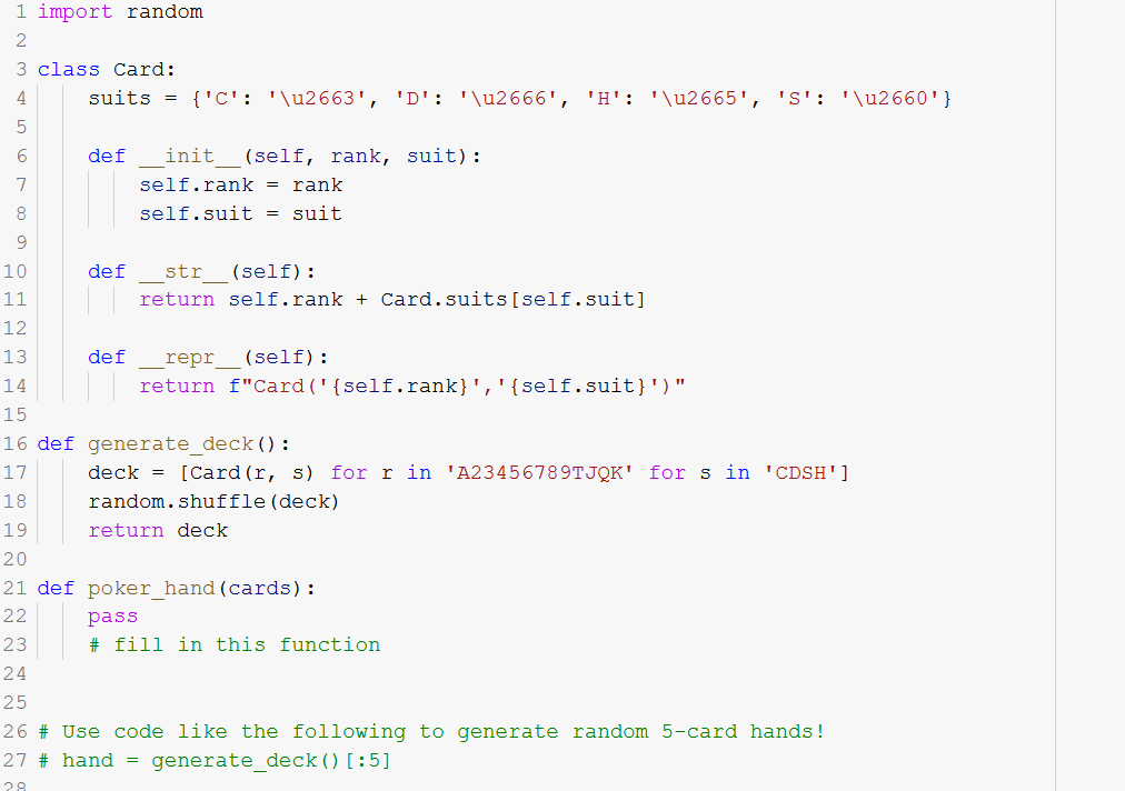 Solved Part 4: Identifying Poker Hands Write the function | Chegg.com