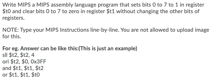 Solved Write MIPS a MIPS assembly language program that sets | Chegg.com