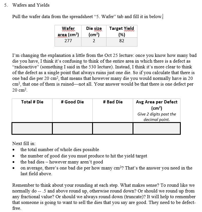 5. Wafers and Yields Pull the wafer data from the | Chegg.com