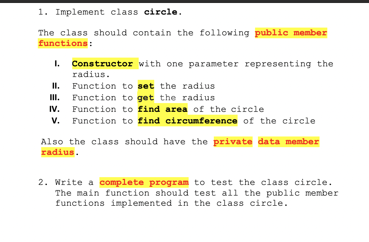 (Solved) : 1 Implement Class Circle Class Contain Following Public ... (Solved) : 1 Implement Class Circle Class Contain Following Public ...