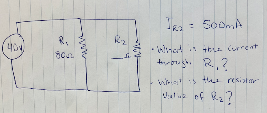 Solved R1 and R2 in Parallel across 40V, Assume R1 = 80 | Chegg.com
