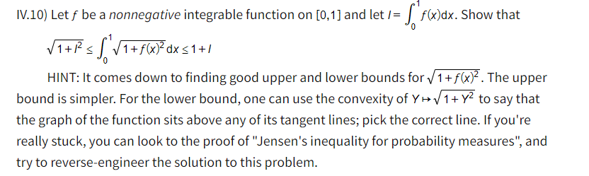 Solved IV.10) Let f be a nonnegative integrable function on | Chegg.com