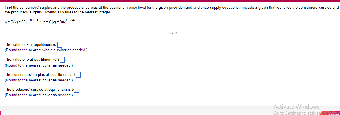 Solved the producers' surplus. Round all values to the | Chegg.com