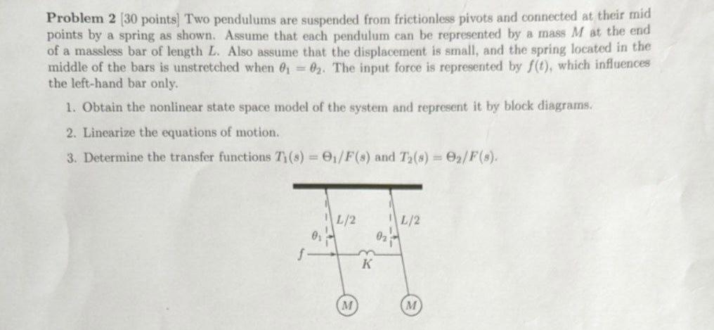 Problem 2[30 points] Two pendulums are suspended from | Chegg.com