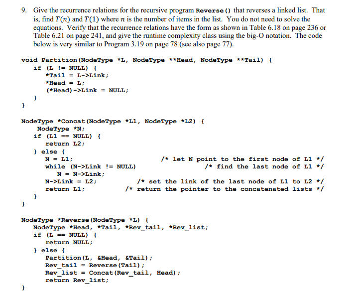 Solved 9. Give the recurrence relations for the recursive | Chegg.com