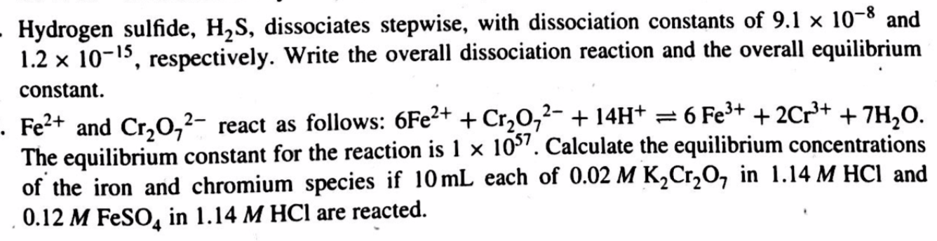 Solved Hydrogen Sulfide Hs Dissociates Stepwise With